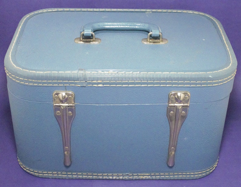 Vintage Mid-century Train Case Suitcase Blue Chrome Small - Etsy