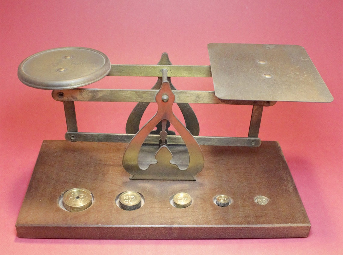 Vintage Brass Scale Set With Small Weights 1-20 Grams Postal - Etsy
