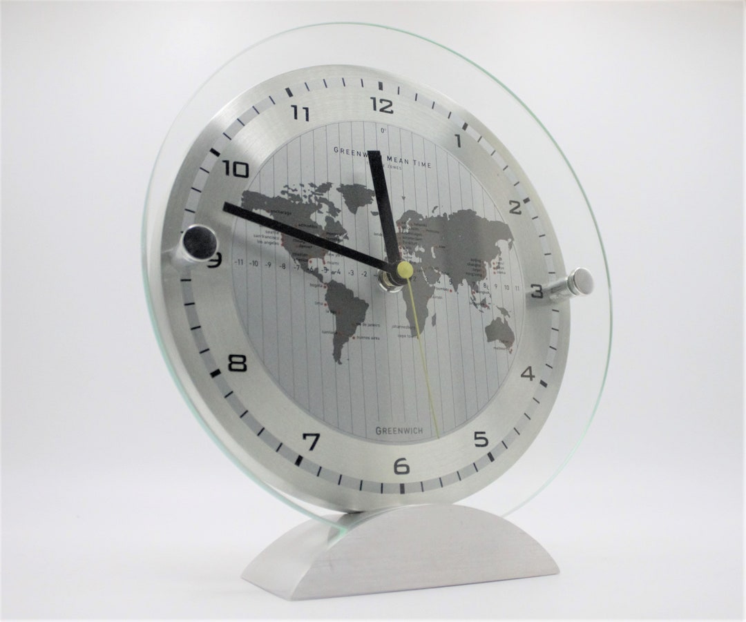 Vintage Mid-century Style Globe Clock Chrome Silver Glass Global Earth ...