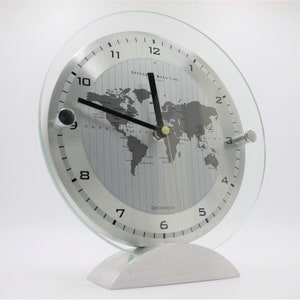 Vintage Mid-century Style Globe Clock Chrome Silver Glass Global Earth ...