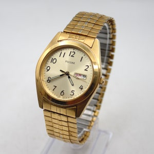 Vintage Pulsar Men's Wristwatch Gold Tone With White Analog Dial ...