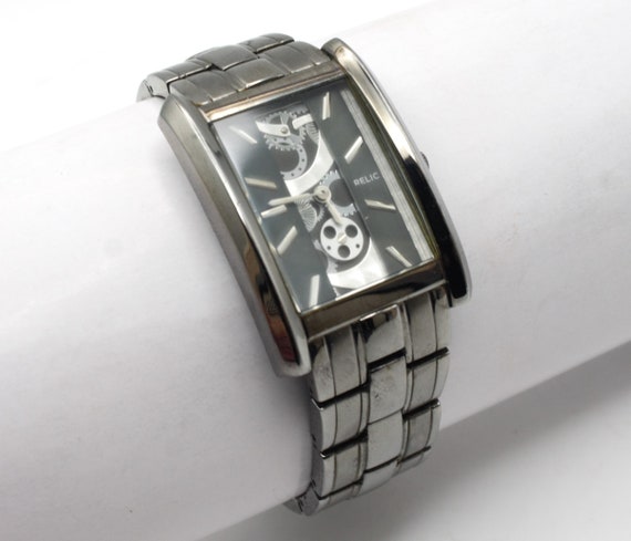 Vintage mechanical skeleton gear wristwatch chrome st… - Gem