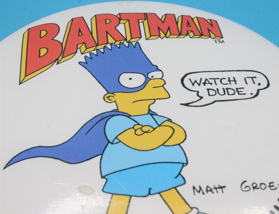 Vintage giant 6" button Bart Simpson Bartman Avenger … - Gem