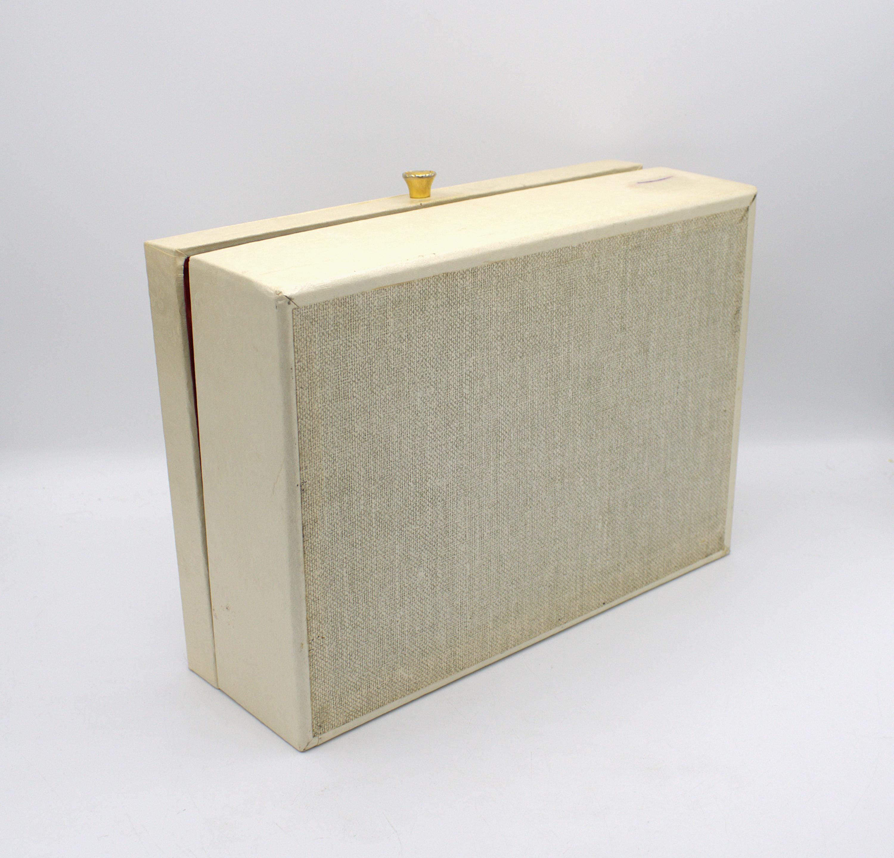 Vintage Buxton Jewelry Box Mid-century White Gold Vinyl Red Velvet ...