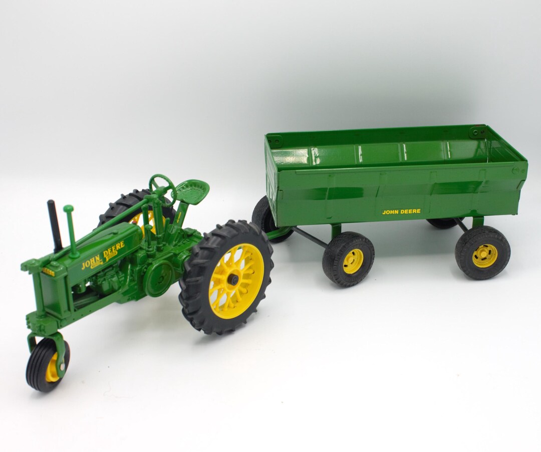 Vintage John Deere Tractor and Trailer Antique Farm Equipment Miniature ...