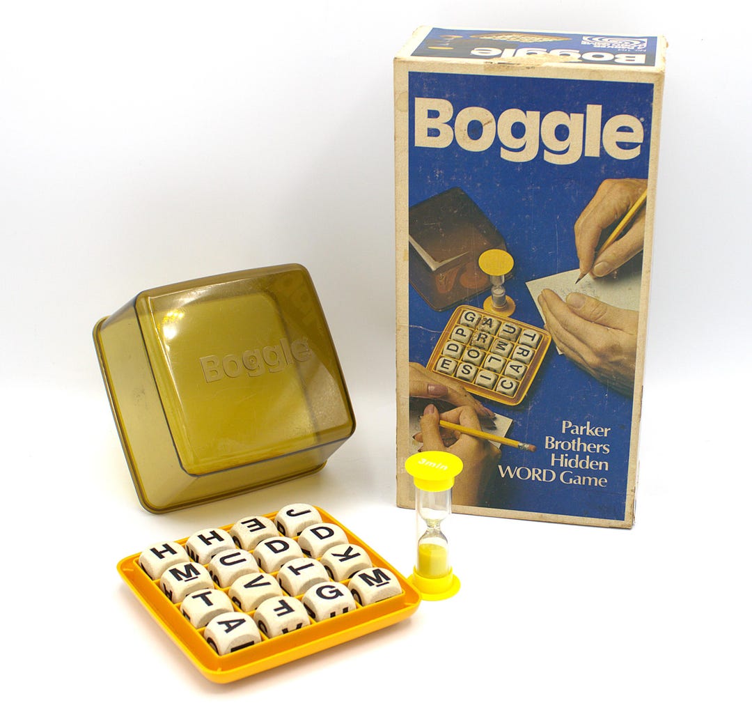 Vintage 1976 Boggle Hidden Word Game Orange Base Smoke Tint Game Piece ...