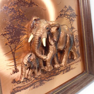 Vintage 1970s Copper Wall Art African Tusked Elephants 3D Sculpture ...