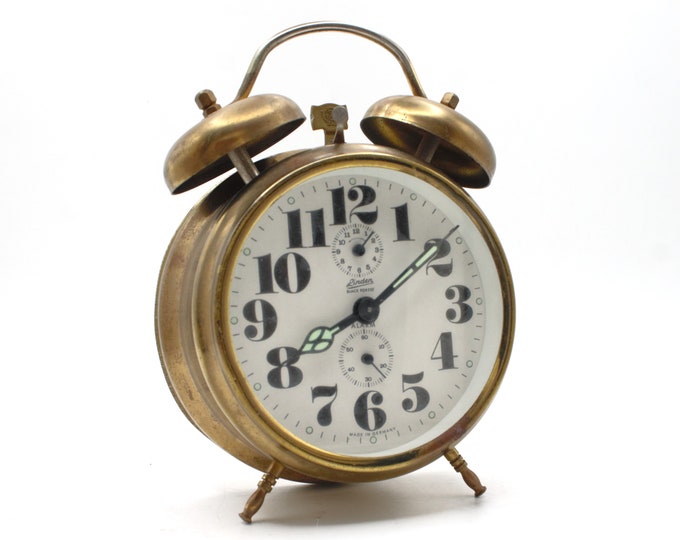 Vintage Dual Bell Alarm Clock Spring Wind Mechanical Gear Brass Bell ...