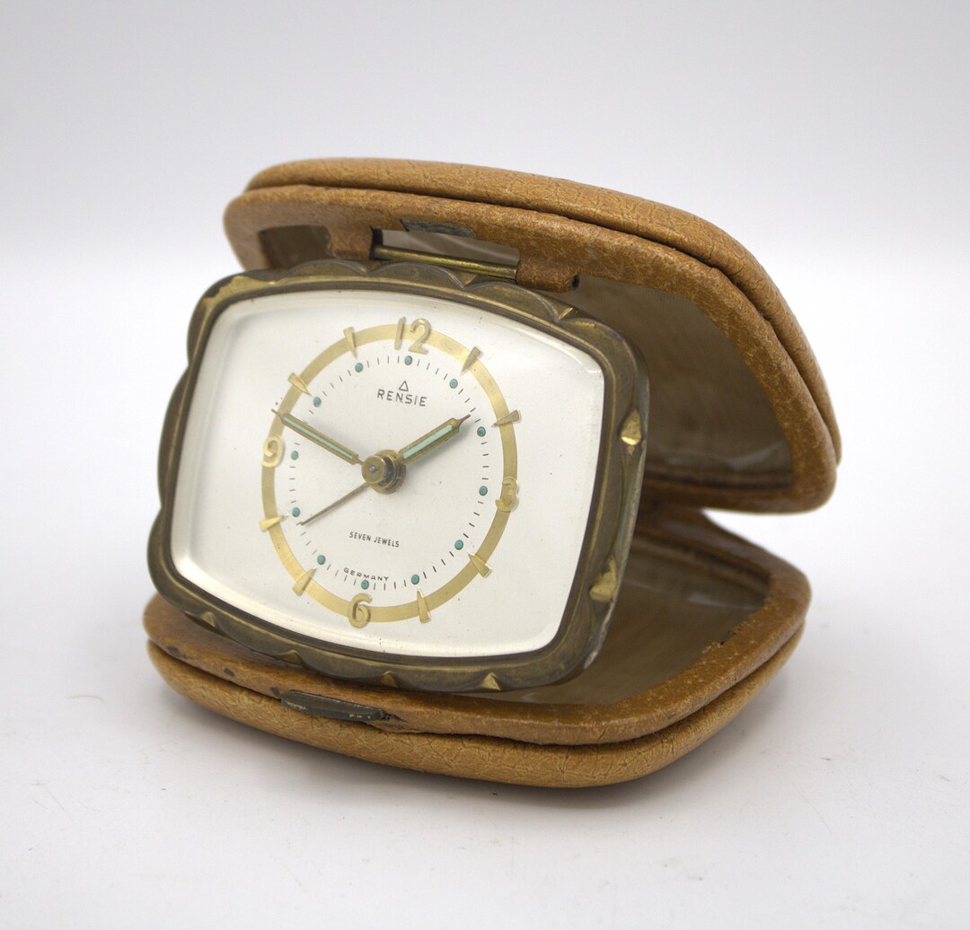 Vintage Mid-century Rensie Travel Alarm Clock 7 Jewel Spring Wound ...