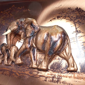 Vintage 1970s Copper Wall Art African Tusked Elephants 3D Sculpture ...