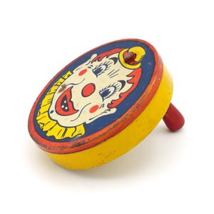 Vintage 1940s Clown Tin Toy Noise Maker Spinning Clacker Brightly ...