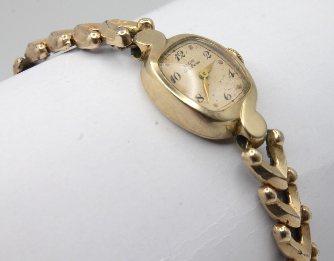 Vintage Elgin Deluxe Wristwatch Ladies Bracelet Watch Polished Gold ...