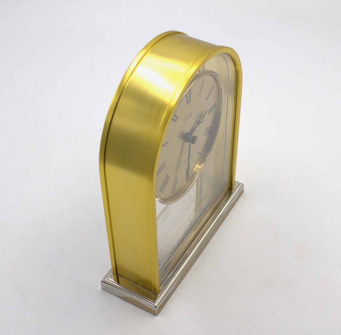 Vintage 1980s Equity Analog Quartz Clock Brass and Glass Art Deco Style ...