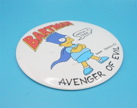 Vintage Giant 6 Button Bart Simpson Bartman Avenger … Gem