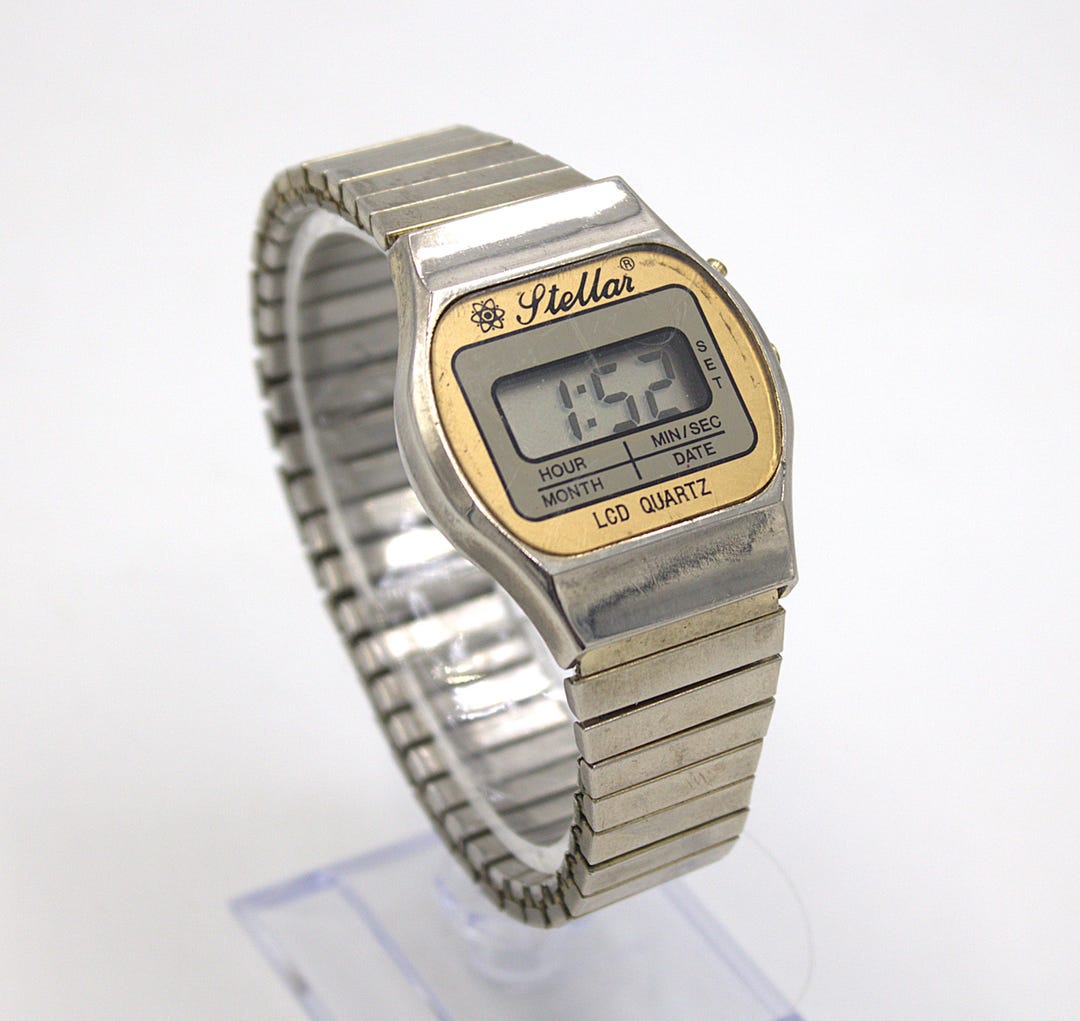 Vintage Stellar 1980s Digital Watch LCD Quartz Calendar Date Display ...