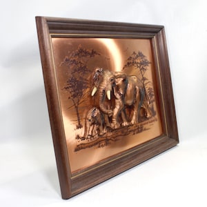 Vintage 1970s Copper Wall Art African Tusked Elephants 3D Sculpture ...