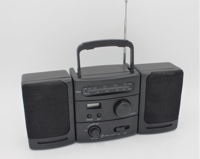 Vintage 1990s Mini Boombox Stereo Detachable Cloth Covered Speakers LCD ...