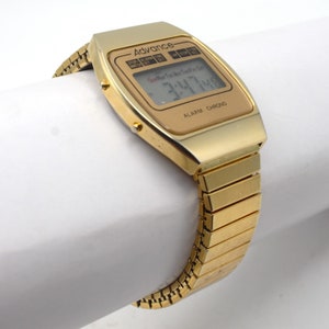 Vintage 1980s Digital Watch Polished Gold Tone With Chronograph Stop ...