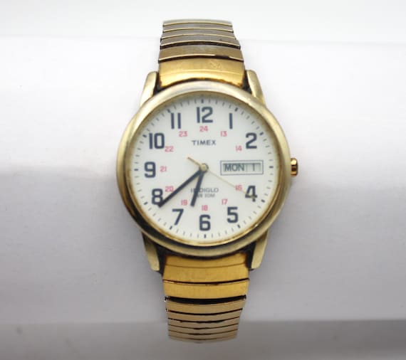 Vintage Timex watch gold tone men's wristwatch white … - Gem