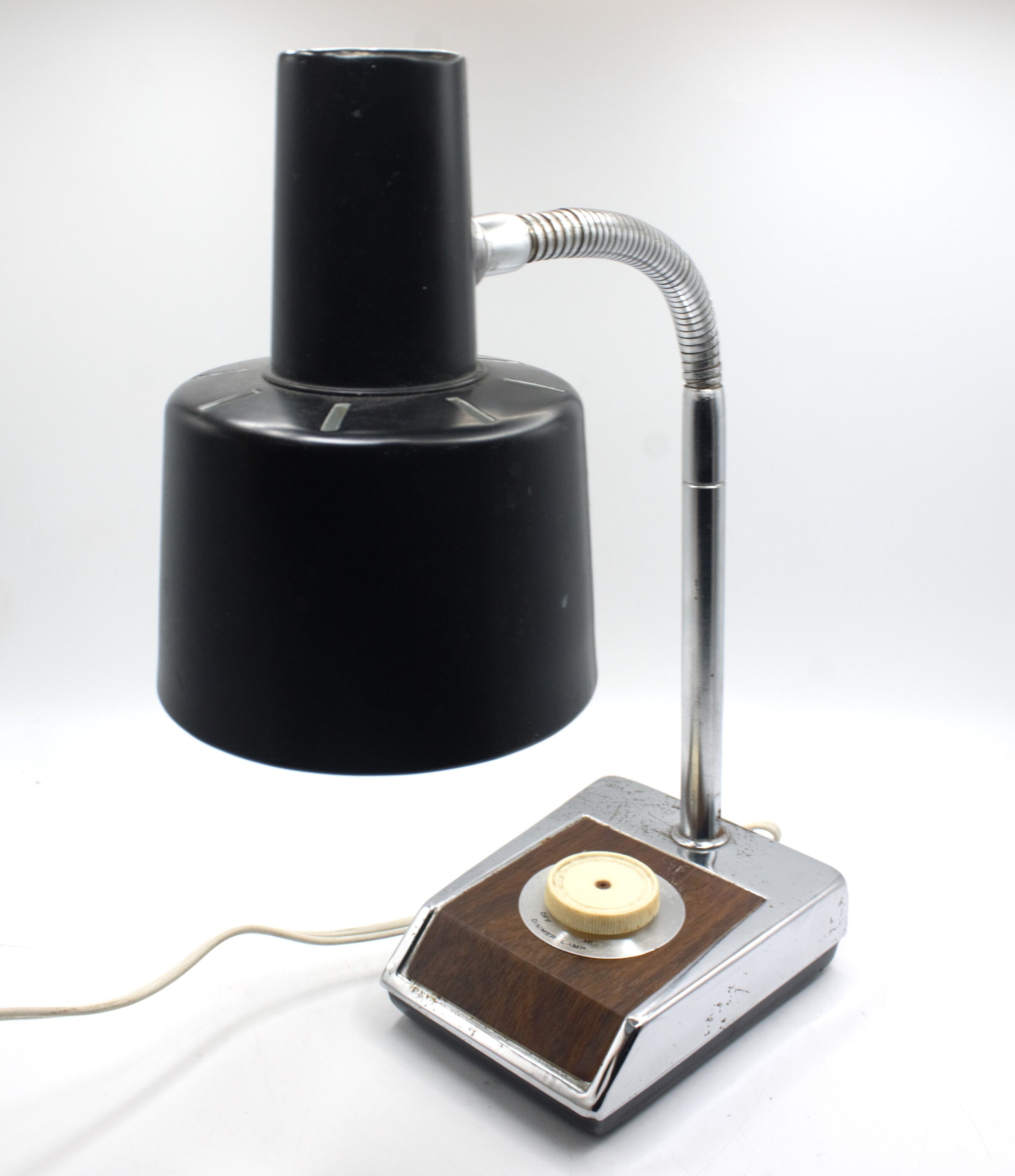 Vintage Desk Lamp Mod Woodgrain Chrome Dial Dimmer Switch Metal ...