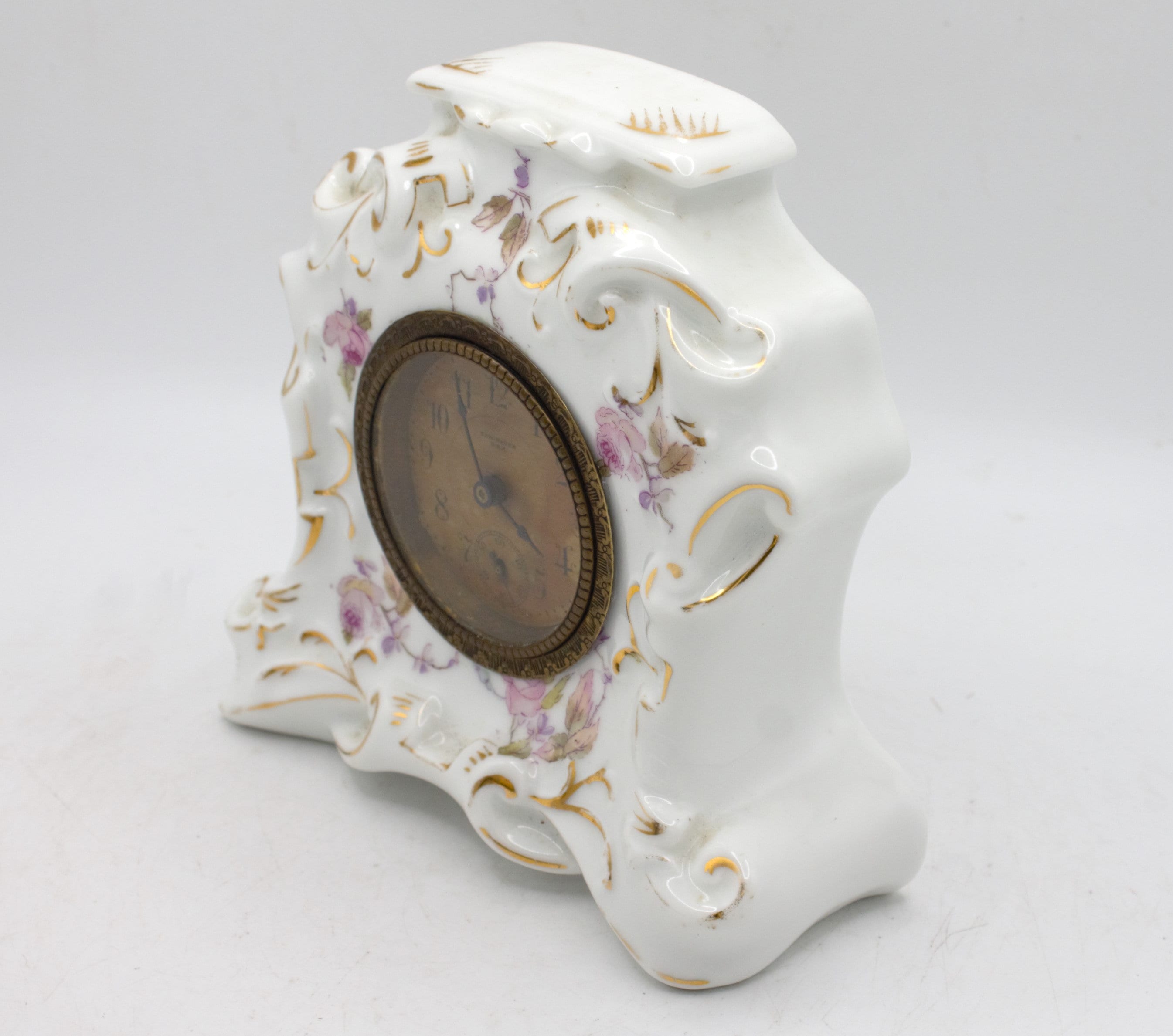 Vintage Ceramic Mantle Clock Fine Porcelain Pink Floral - Etsy