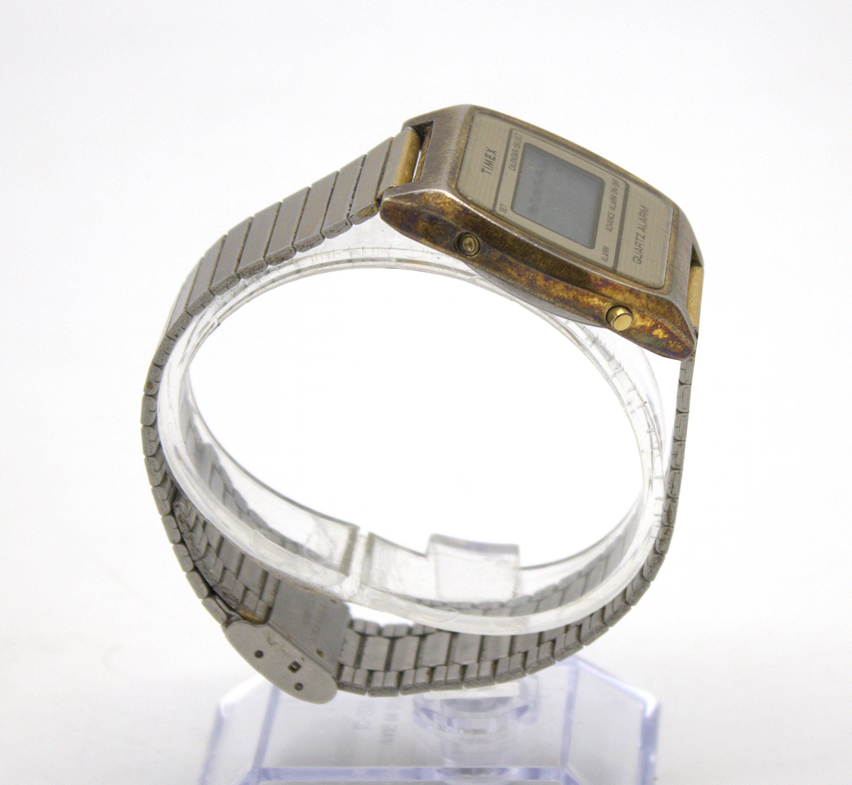 Vintage 1980s Timex Digital Watch Gold Tone Chronograph Alarm Weekday ...