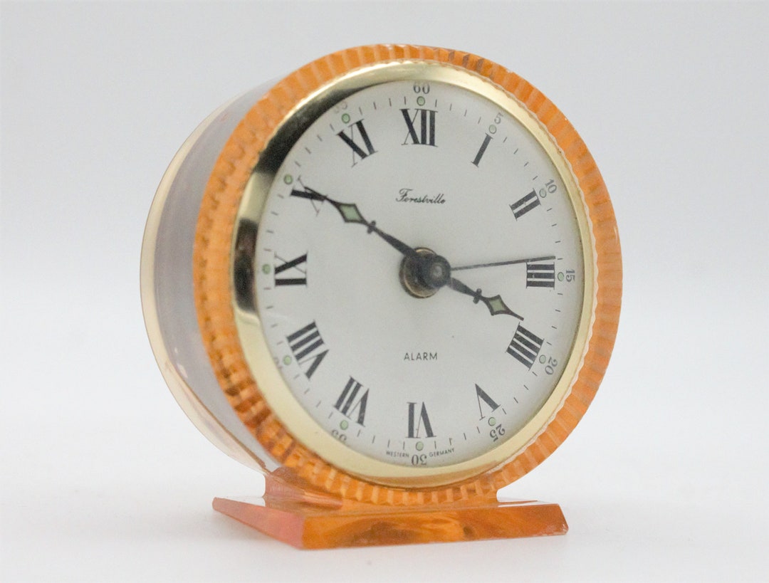 Vintage Mid-century Orange Lucite Alarm Clock Spring Wound Visible ...