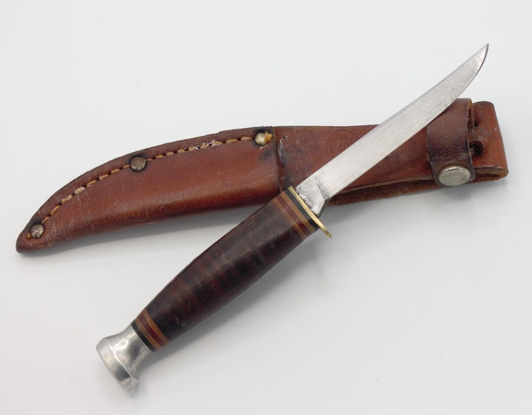 Vintage Kabar Hunting Knife Wrapped Handle With Genuine Leather Sheath ...