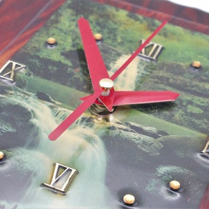 Vintage Wall Clock Waterfall Stream Landscape Scene Stained Wood Resin ...