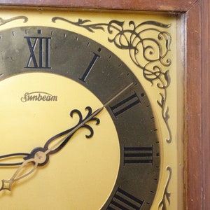 Vintage Wall Clock Sunbeam Electric Analog Dial Wood Frame Gold and ...