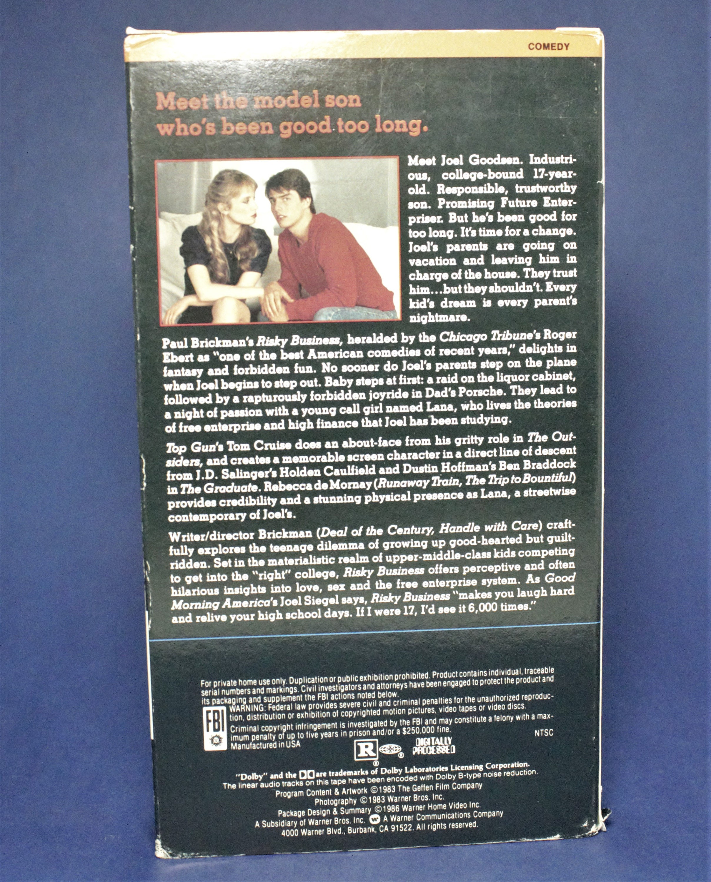Vintage 1980s VHS Risky Business Tom Cruise Movie WB Geffen 1983 VCR ...