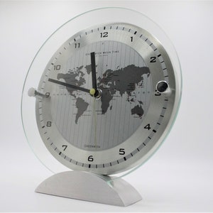 Vintage Mid-century Style Globe Clock Chrome Silver Glass Global Earth ...