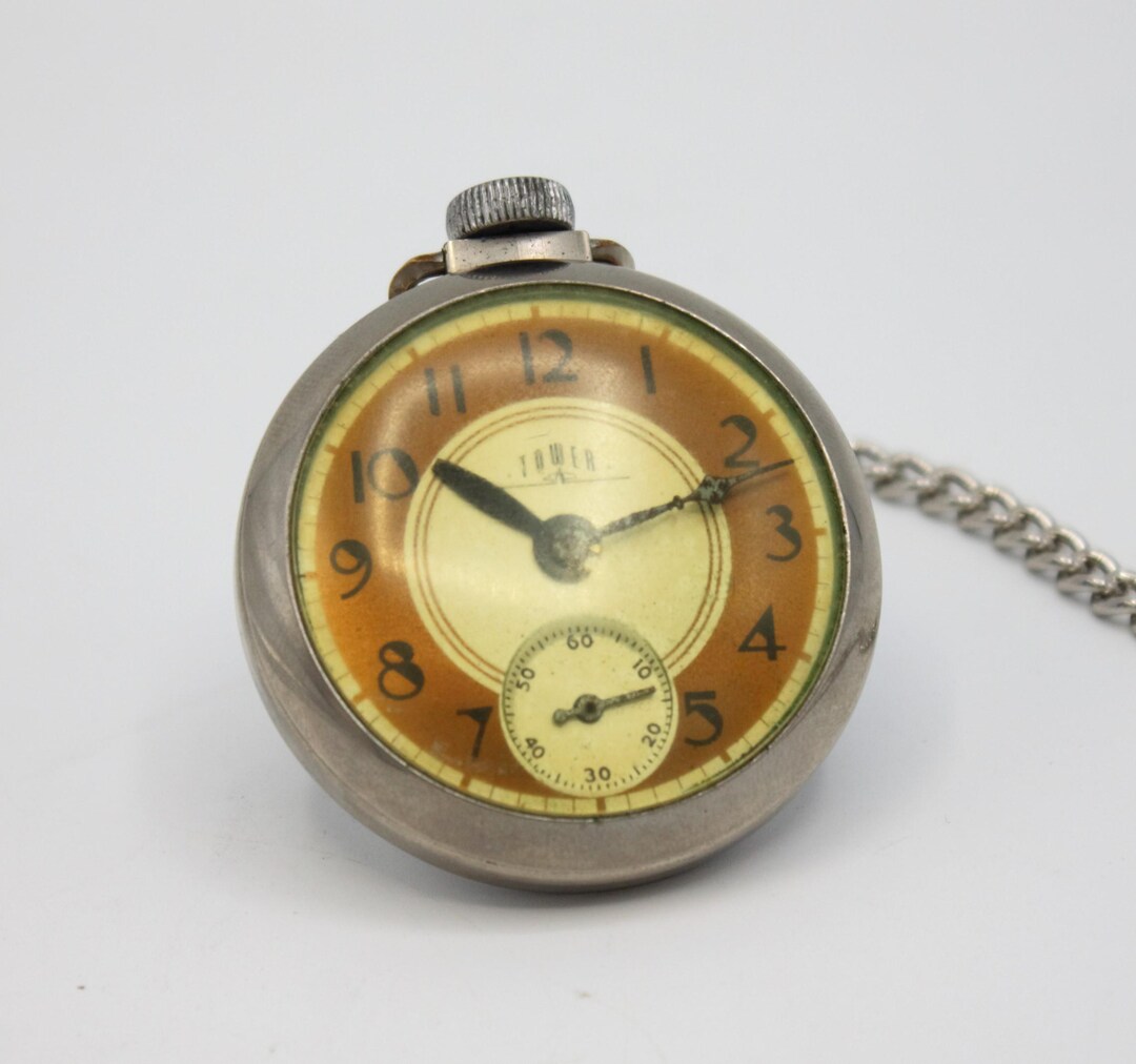 Vintage Tower Pocket Watch Spring Wound Mechanical Analog 60-second Sub ...