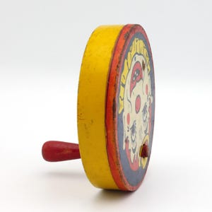 Vintage 1940s Clown Tin Toy Noise Maker Spinning Clacker Brightly ...