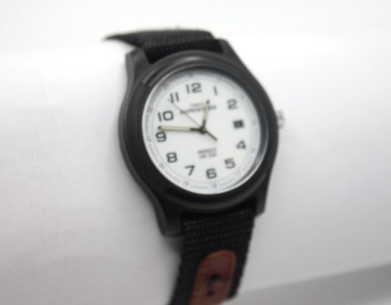 Vintage Timex Indiglo wristwatch analog white dial bl… - Gem