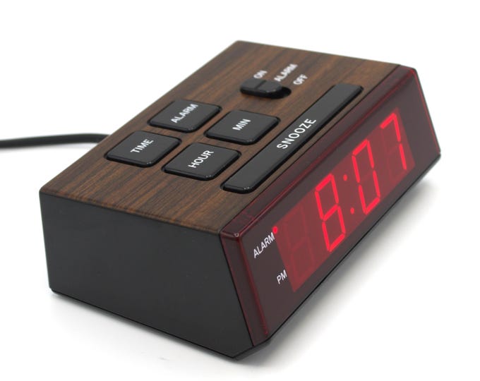 Vintage Digital Alarm Clock Red LED Lighted Time Display Woodgrain ...