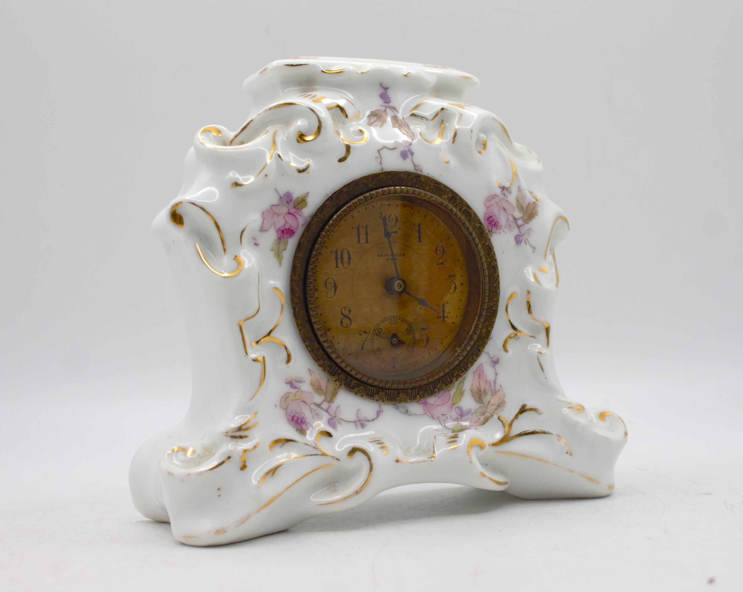 Vintage Ceramic Mantle Clock Fine Porcelain Pink Floral - Etsy