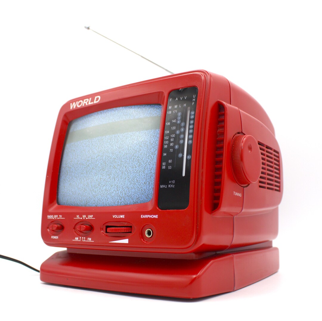 Vintage Television Mini Portable B&W Tube TV CRT in Retro Red With Am ...