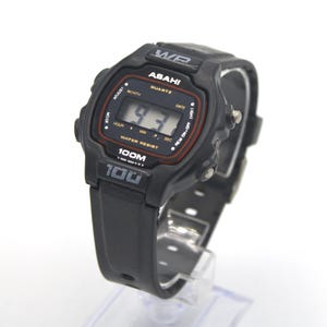 Vintage Asahi Digital Sports Watch 100m Water Resistant LCD Time Date ...