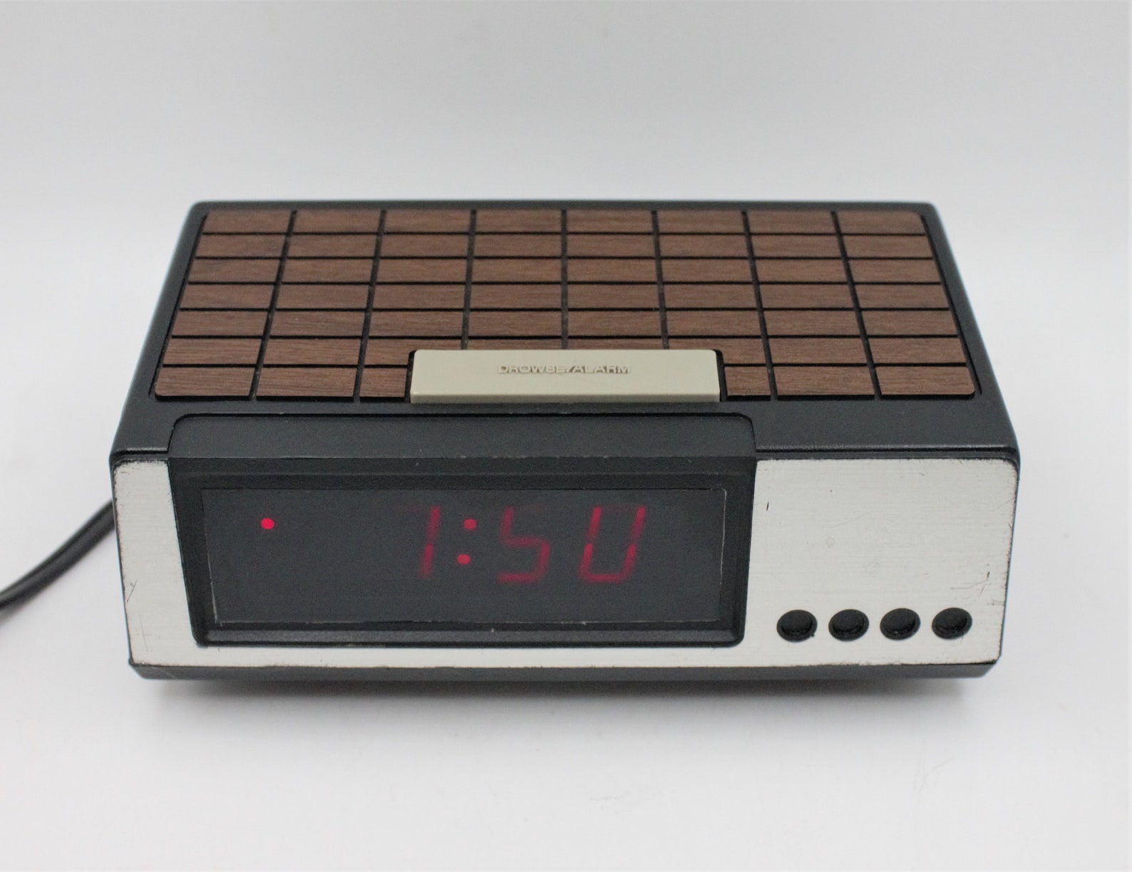 Vintage Digital Alarm Clock Red LED Light Time Display Woodgrain ...