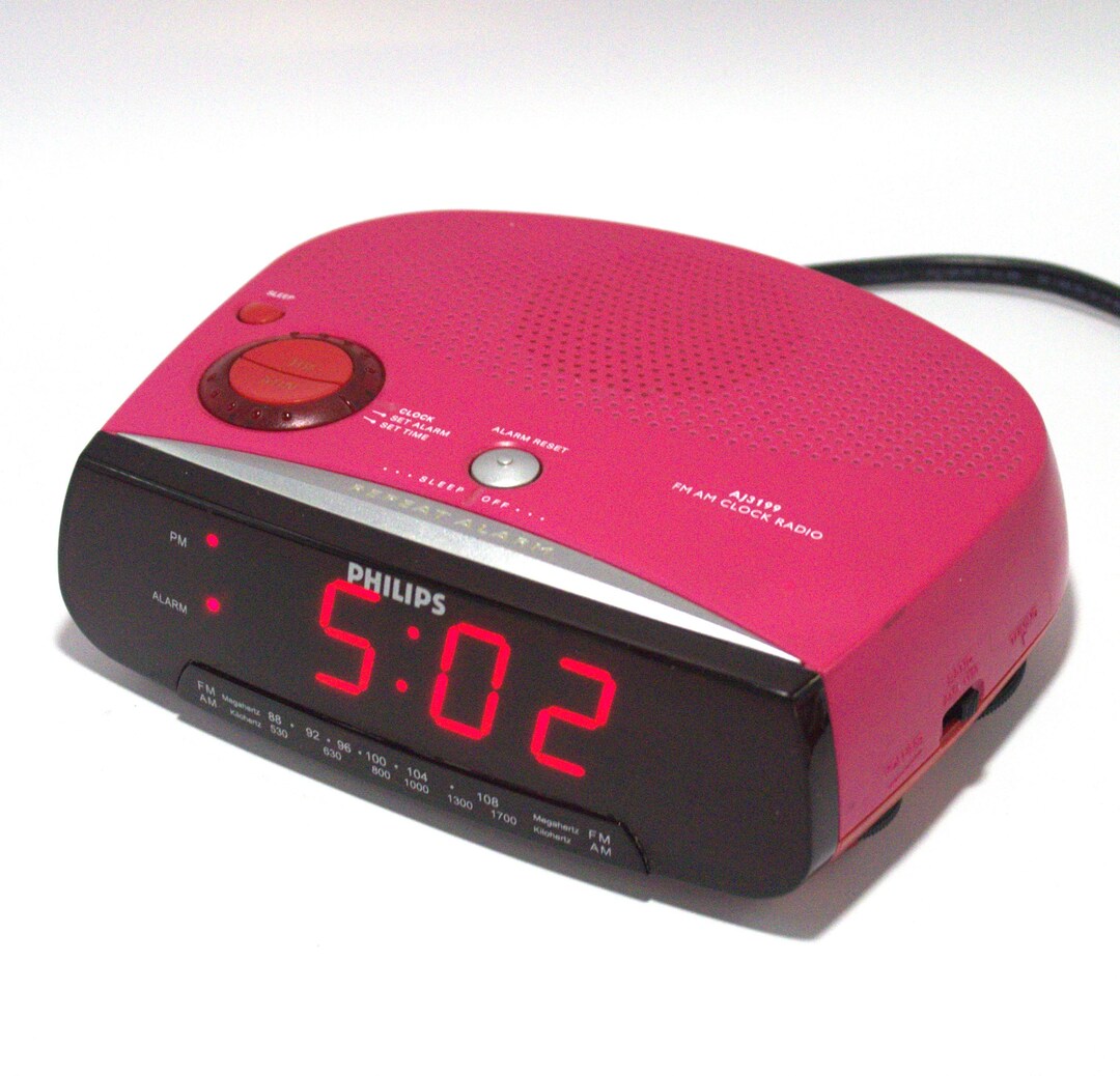 Vintage 1990s Digital Alarm Clock Radio AM/FM Receiver Pink Red LED ...