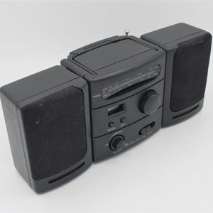 Vintage 1990s Mini Boombox Stereo Detachable Cloth Covered Speakers LCD ...