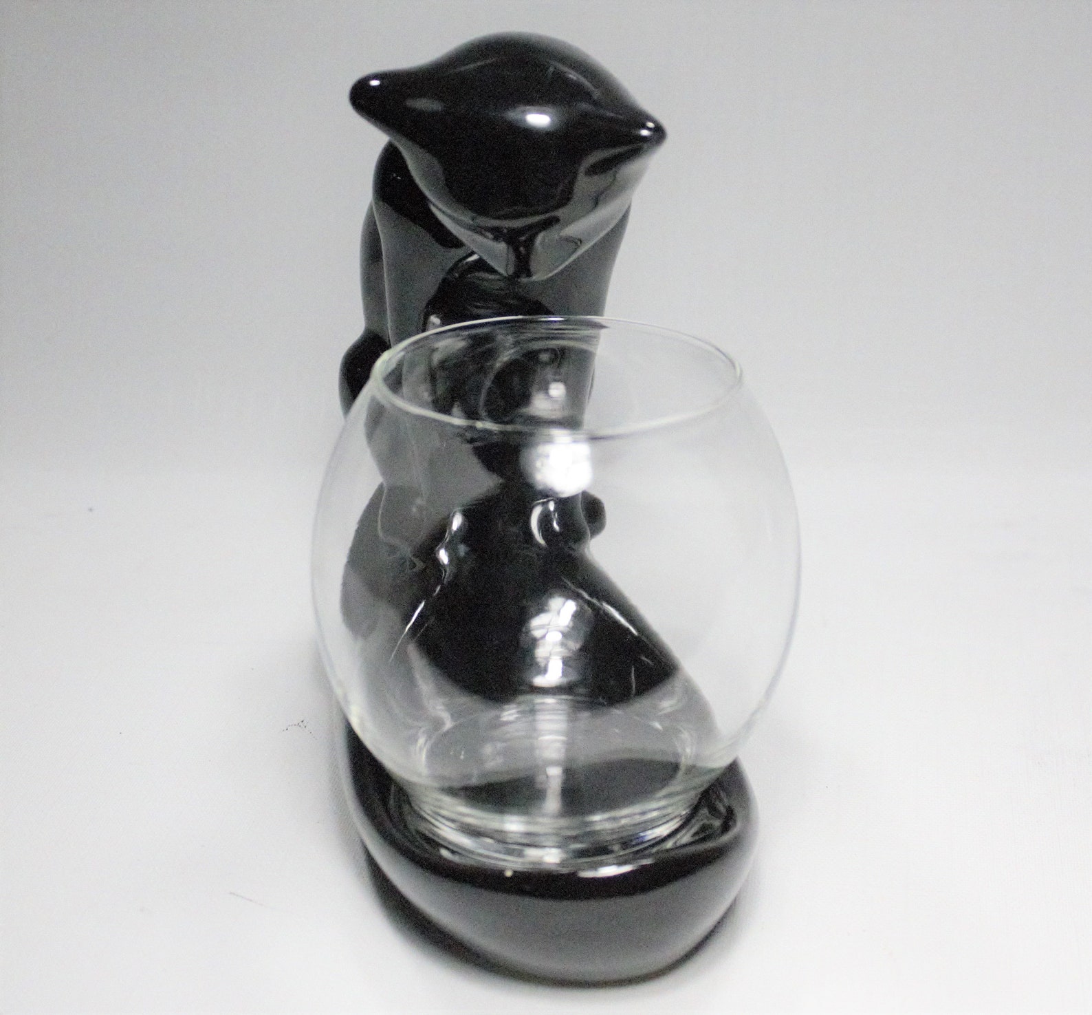 Vintage Ceramic Art Deco Black Cat Mini Fishbowl Stand - Etsy