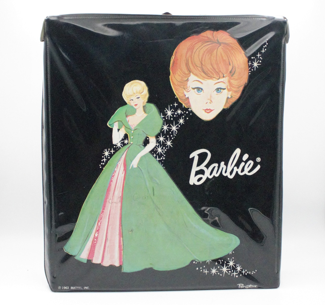 Vintage 1960s Barbie Doll Carrying Storage Case Black Vinyl Green Gown ...
