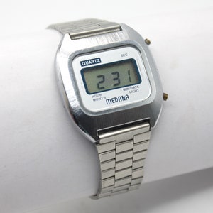 Vintage 1980s Digital Watch LCD Quartz Time Display Calendar With Light ...