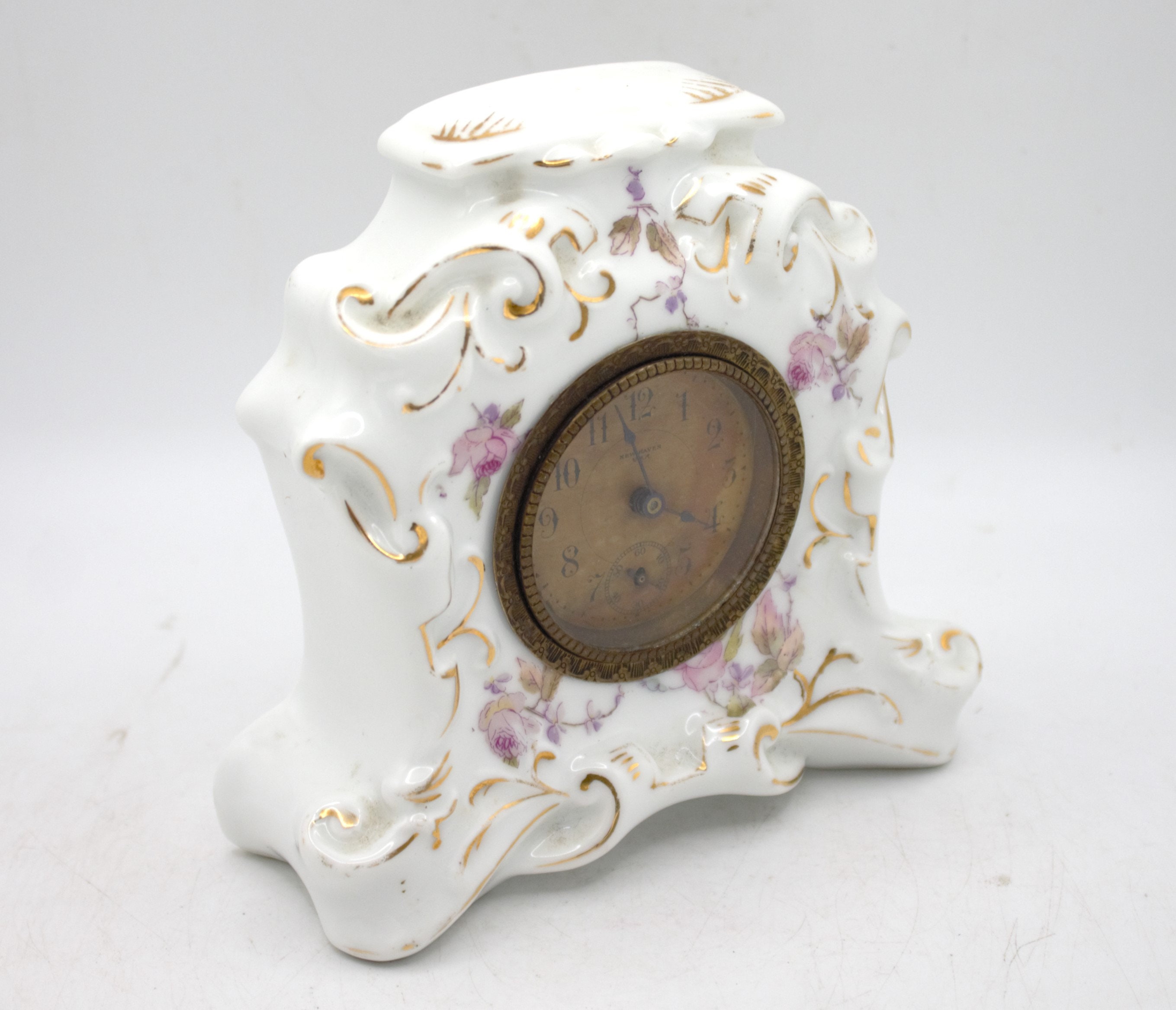 Vintage Ceramic Mantle Clock Fine Porcelain Pink Floral - Etsy