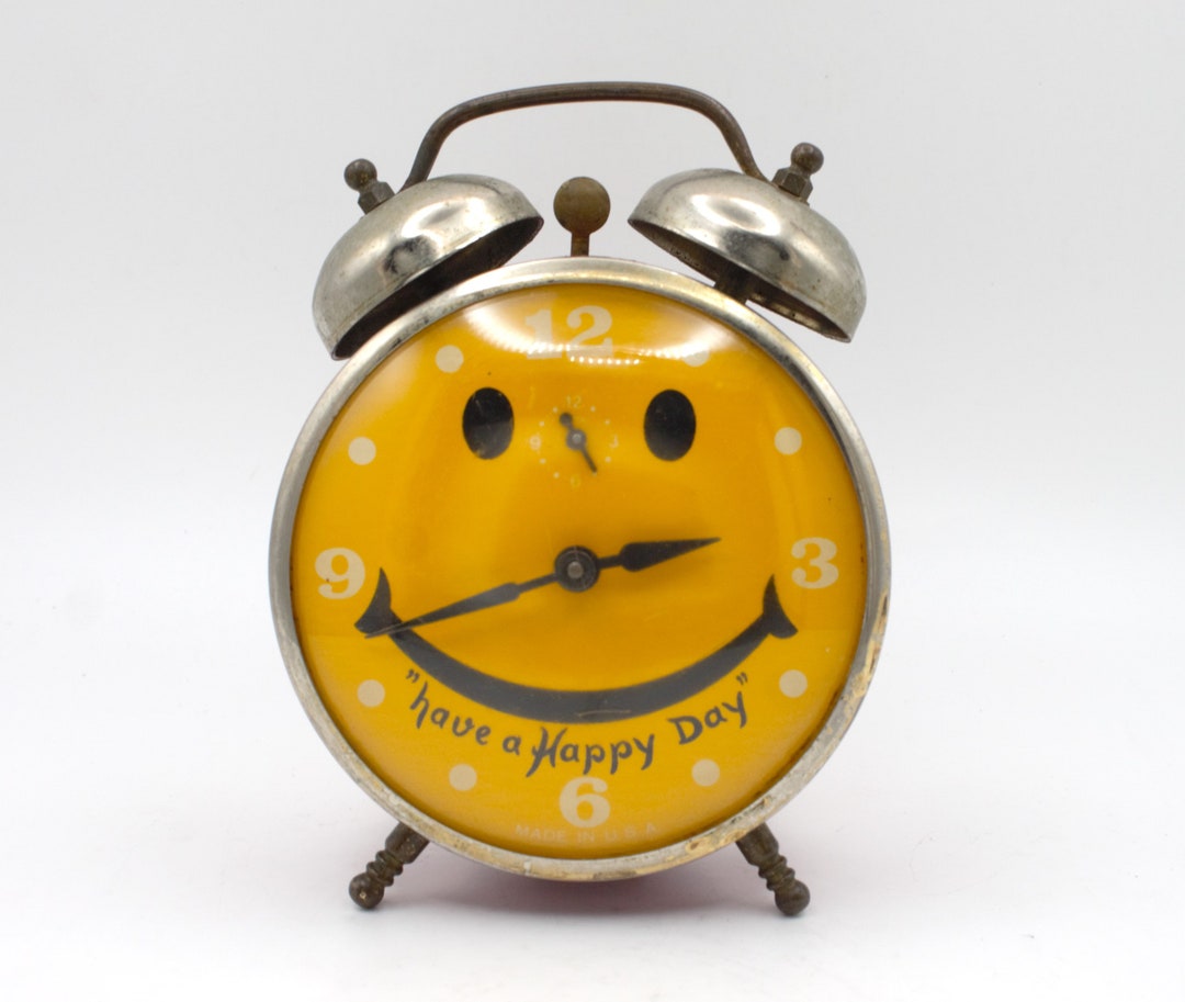 Vintage Smiley Face Dual Bell Alarm Clock Have a Happy Day Bright ...