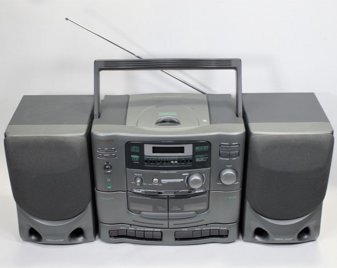 Vintage Boombox CD Dual Cassette Tape Player Recorder Stereo System AM ...