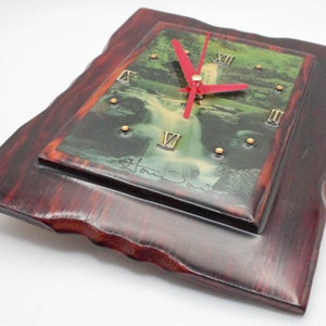 Vintage Wall Clock Waterfall Stream Landscape Scene Stained Wood Resin ...