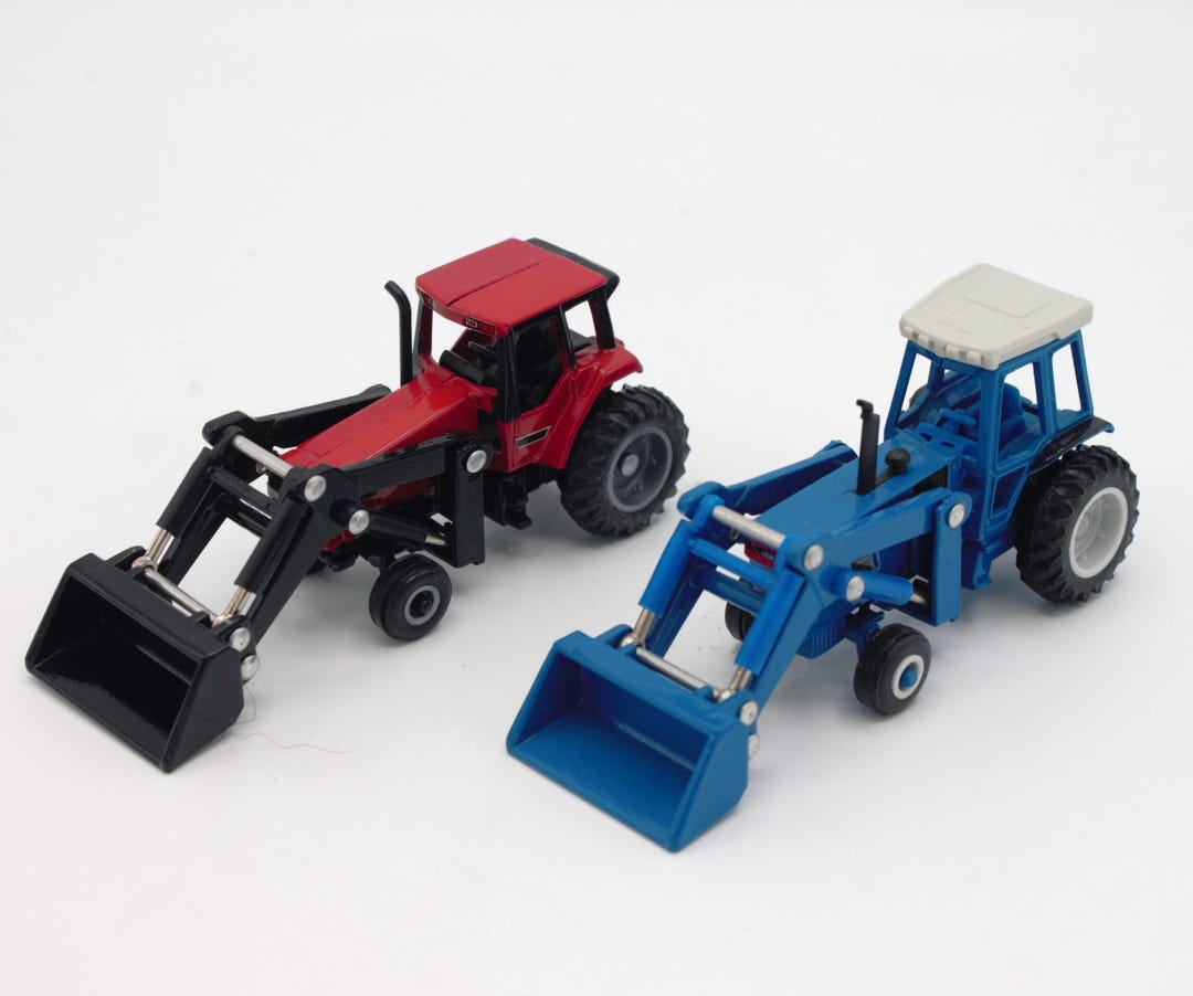 Vintage Die Cast Miniature Ford Tractor Set Red and Blue Front Loader ...
